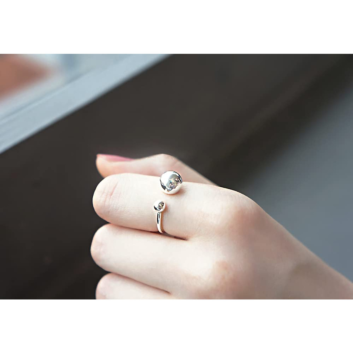 Minimalist Double Ball Bead Ring for Women Statement Expandable Open Rings Comfort Fit Fashion Lucky Christmas Birthday Jewelry