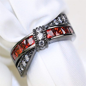 LOVERSRING Two Rings His and Hers Couple Ring Bridal Set His Hers Women Black Gold Filled Red Cz Man Tungsten Carbide Wedding Ring Band Set