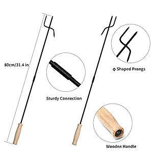 SAN LIKE Fire Pit Poker for Fireplace Outdoor - 32'' Wrought Iron Firepit Stoker Stick for Camping Campfire - Ideal Size Easy Assembly