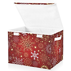 xigua Christmas Snowflakes Storage Bins with Lids and Carrying Handle,Foldable Storage Boxes Organizer Containers Baskets Cube with Cover for Home Bedroom Closet Office Nursery