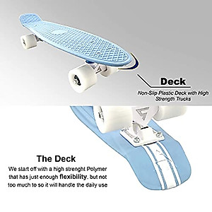 Swell Skateboards for Kids Ages 6-12 | Cruiser Complete Skateboard for Beginners, Boys, Girls, Youths, Teens, Adults College Students | 22 inch and 28 Inch Plastic Retro Mini Skateboard (22" Stringer)