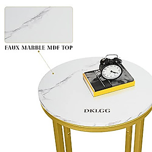 DKLGG Modern Gold Side Table, Small Coffee Table Round End Table with Gold Frame, Marble Side Table Bedside Table for Living Room, Bedroom, Small Space, 16" D*24" H