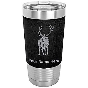 LaserGram 20oz Vacuum Insulated Tumbler Mug, Elk, Personalized Engraving Included (Faux Leather, Black)