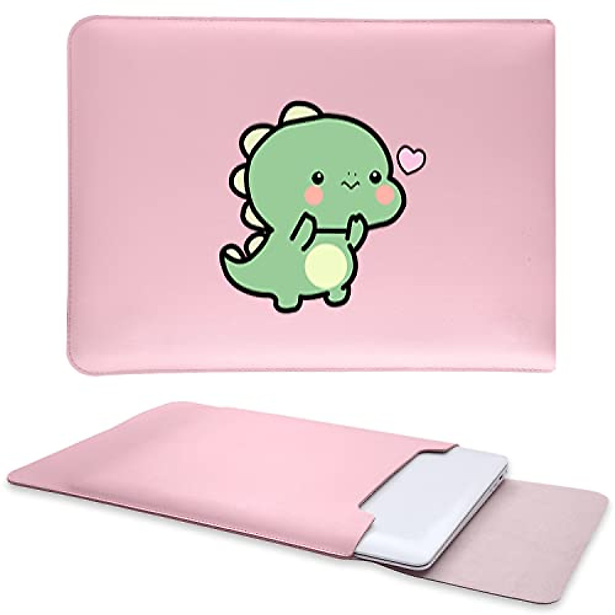 Cute Kissing Dinosaur Laptop Sleeve Case forMacBook Pro 15"/MacBook Pro 16",Soft Leather MacBook Bag Can be Used as Mouse Pad and Laptop Desk Pad,for Women Girl,Pink