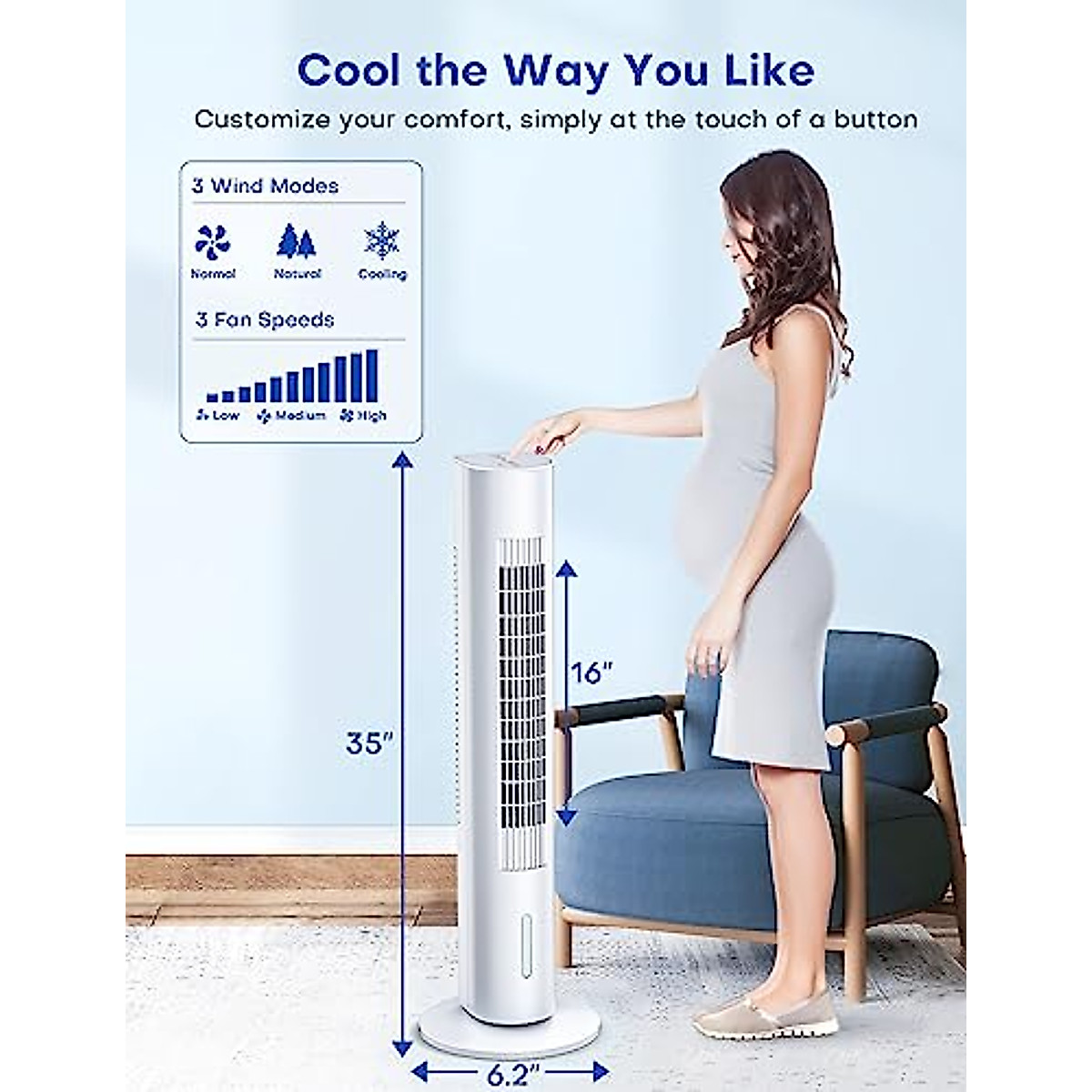 BALKO Evaporative Air Cooler, 35-INCH Windowless Air Conditioner Portable for Room w/Removable Water Tank, Remote & 7H Timer, 60° Oscillation Swamp Cooler, Tower Cooling Fan for Bedroom Home Office