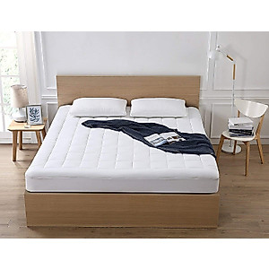 Twin Mattress Pad Cover Top with Stretches to 18” Deep Pocket Fits Up to 8”-21” Cooling White Bed Topper (Down Alternative, Twin Size)