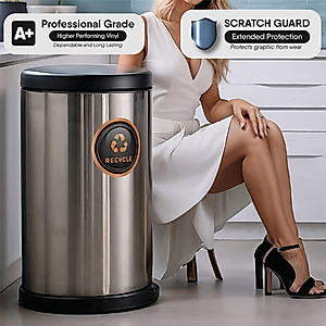 Recycle and Trash Sticker Set - 4 Pack 5.5" Circle - Elegant Look for Trash Cans, Containers, and Garbage Bins - Laminated UV Protected Vinyl Decal (Copper, Small)