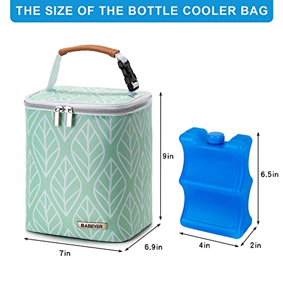 BABEYER Breast Milk Cooler Bag with Ice Pack Fits 4 Baby Bottles Up to 9 Ounce, Baby Bottle Bag for Nursing Mom Daycare-Green