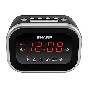 SHARP Dual Alarm Clock with Sound Machine with 6 Relaxing Sounds: White Noise, Campfire, Rain, Ocean, Brook, Thunderstorm, Easy to Use, Red LED Display