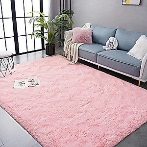 Kimicole Ultra Soft Fluffy Area Rug for Bedroom Living Room Playroom Dorm Room Home Decor, Upgraded Modern Furry Plush Shaggy Rug for Teen Girls Kids 4x6 Feet Pink