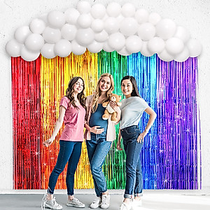 Rainbow Party Backdrop Balloon Arch Kit Decorations Rainbow Cloud Birthday Photo Props Booth Backdrops Rainbow Balloon Garland Fringe Curtains for Wedding Baby Shower Decor Photography Supplies