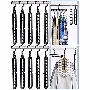 Magic Hangers, 10 Pack Black Hangers, Clothes Hangers, Closet Organizers and Storage, Hangers Space Saving, Non-Slip Hangers, Multifunctional Storage Plastic Hangers with 9 Slots, Dorm Room Essentials