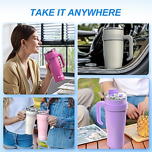 PLNEG Tumbler with Handle 40oz Insulated Water Bottle with Straw Lid Stainless Steel Travel Coffee Mug for Men Women gifts.（Purple,Single）