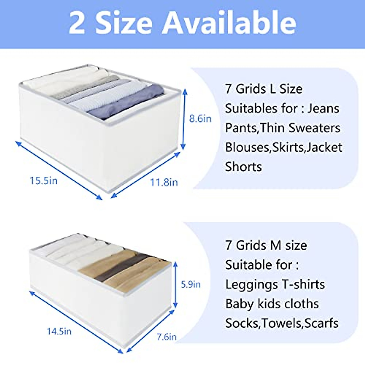 LICFBO Wardrobe Clothes Organizer for Drawer, Foldable Drawer Organizers for Clothing,7 Grids Clothes Drawer Organizer with Support, Wardrobe Closet Organizer for Jeans, Pants, T-shirts, Leggings