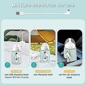 Baby Bottle Warmer, Baby Bottle Insulation Cover Bottle Warmer with 18W Quick Charge, Portable Bottle Warmer Adjustable Milk Warmer with Temperature Control, Baby Warmer Bottle for Home/Family Travel