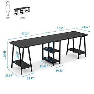 Tribesigns Two Person Desk, 94.5 Inch Double Computer Desk with Storage Shelves, Large Gaming Desk Studying Writing Workstation for Home Office, Black