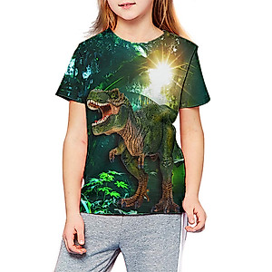 LAIDIPAS Boys Dinosaur Shirts Unisex Cool Graphic Kids T-Shirts 3D Animal Tees for Girls 8-10 Years