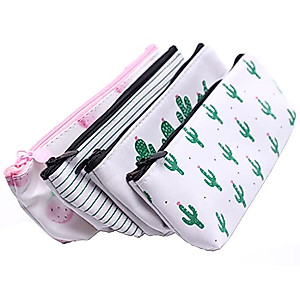Set of 4 Cute Cactus Canvas Pencil Case Strawberry Pastoral Organizer Makeup Cosmetic Pouch Holder by SPADORIVE