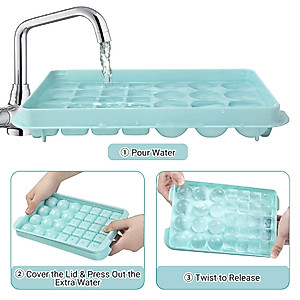 Korlon Ice Trays for Freezer with Lid and Bin, 64 PCS Ice Cube Trays, Round Ice Cube Molds & Square Container for Making Cocktail Whiskey Tea & Coffee