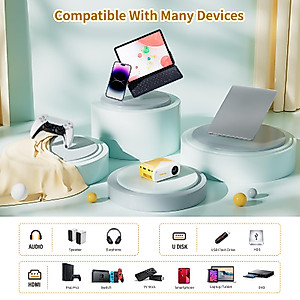 Mini Projector, yeilebe Video Projector, Portable Projector Supported 1080P Full HD & 170" Display Compatible with Phone,TV Stick,PS4 Mini projector Great for Home Theater Outdoor Movies