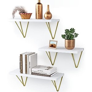 AMADA HOMEFURNISHING Floating Shelves, White Wall Shelves for Bedroom, Living Room, Bathroom, Kitchen, Shelves for Wall Decor Set of 3 - AMFS12