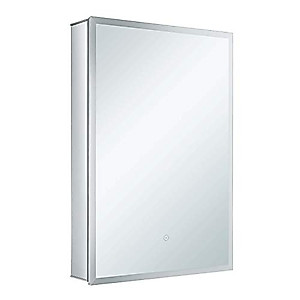 Bathroom Medicine Cabinet, Aluminum, Recessed/Surface Mount, 20" x 30", 1 Door, Left Hinged, Mirrored w/LED
