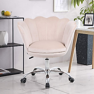 HOMEFUN Vanity Chair, Shell Chair with Wheels Cute Modern Desk Chair for Women Makeup Swivel Adjustable Roliing Chair for Bedroom, Beige