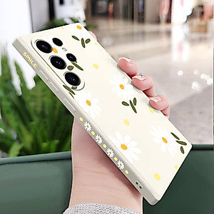 LEECG for Samsung Galaxy S23 Ultra Case, for Galaxy S23 Ultra Case Flowers Butterfly Anti Slip Shockproof Flexibility Soft Silicone Protector Phone for Samsung Galaxy S23 Ultra Case-Daisy White