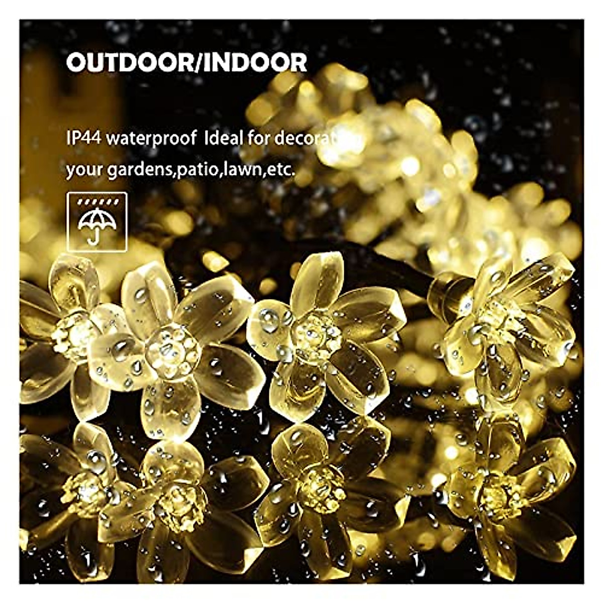 HUADA Solar Flower String Lights Outdoor,Waterproof LED Morning Glory Flower Solar Fairy String Lights for Gardens Homes Christmas Party Holiday Decorations