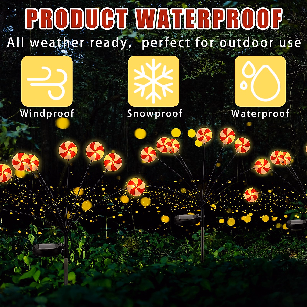 VIHOSE 4 Pack Christmas Solar Outdoor Lights Waterproof Swaying Light LED Firefly Solar Pathway Lights Solar Lights Outdoor with Stake for Garden Yard Patio Xmas Halloween Decorations (Candy Cane)