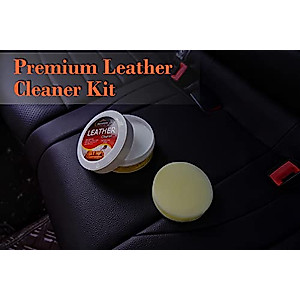 Herrontown Leather Cleaner for Furniture, White Saddle Soap Made by Coconut Oil and Nature Wax. (9 oz Plus 1 Sponge and 1 Cleaning Cloth) Leather Care Kit for Car Interior, Couch, Boots, Shoes, Seats
