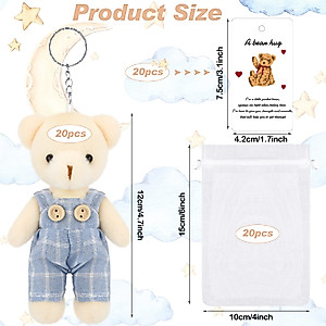 20 Sets Miniature Bear with Clothes Stuffed Plush Bear Decorations, 4.7 Inch Bears Baby Shower Doll Favors Bear Hug Gift Card White Organza Bags for Guest Baby Shower Souvenirs Birthday Party (Blue)