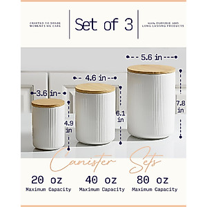 getstar Flour Sugar Storage Containers, Ceramic Canisters Sets for the Kitchen Countertop with Bamboo Airtight Lids, 80oz 40oz&20oz Coffee Tea Sugar Container Set of 3