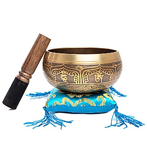 Tibetan Singing Bowl Set - Easy To Play Authentic Handcrafted For Meditation Sound Chakra Yoga Healing 4 Inches By Himalayan Bazaar (Gold & Turquoise)