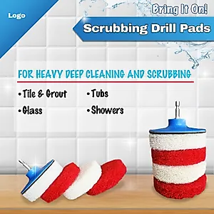 Tub and Tile Refinishing Kit | Scrubbing Drill Pads | Clean Tile and Grout, Shower Doors, Fiberglass, Sinks | Baseboard Cleaner Tool