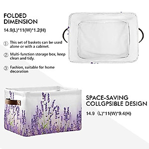 KEEPREAL Lavender Flowers Storage Basket Bin, Large Cube Storage Box Canvas Collapsible Storage Organizer for Home Office Closet - 15 L x 11 W x 9.5 H