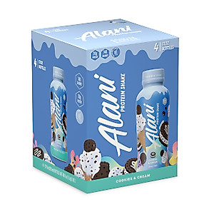 Alani Nu Protein Shake, Ready to Drink, Naturally Flavored, Gluten Free, Only 140 Calories with 20g Protein per 12 Fl Oz bottle (Cookies & Cream, 4 Pack), Number Of Items 1