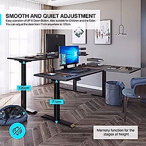 SANODESK 63-Inch Large Dual Motor L-Shaped Electric Height Adjustable Standing Desk - Reversible Panel - Black Walnut Top/Black Frame - Ideal for Gaming, Home Office or Computer Workstation