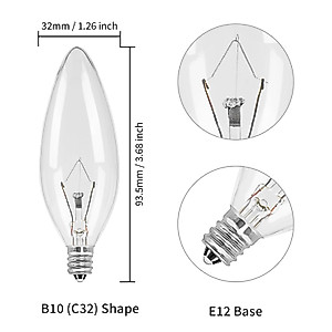 COLWATT 12-Pack E12 Candle Light Bulbs 40W Warm White 2500K, 380 Lumen Dimmable Chandelier Light Bulbs for Ceiling Fan, Pendants or Outdoor, B10 Clear Candelabra Base Bulbs
