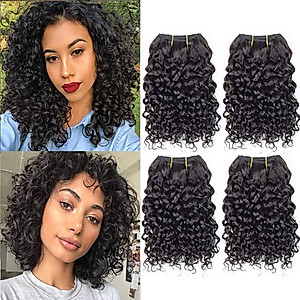 Selina Brazilian Curly Hair Bundles 4 Bundles Kinky Curly Short Human Hair Brazilian Virgin Human Hair 50 Gram/Bundle (8 8 8 8, Natural Color)