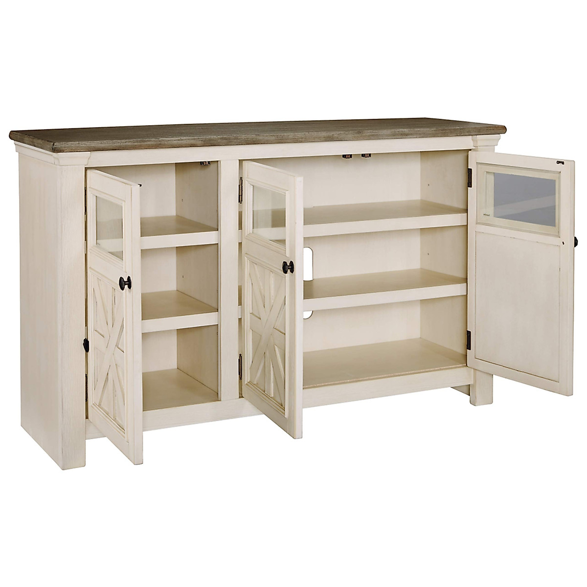 Signature Design by Ashley Bolanburg Farmhouse TV Stand Fits TVs up to 58", 2 Cabinet Doors and 4 Adjustable Storage Shelves, Whitewash & Light Brown