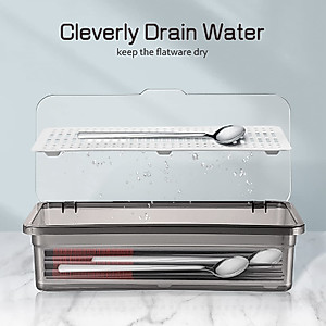Cabilock Flatware Tray with Lid- Proof Chopsticks Storage Boxes Draining Tableware Organizer Kitchen Cutlery Container Countertop Utensil Holder