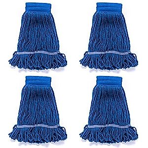 QIPENG 4 Pack 18" Commercial Mop Heads Wet Saddle Mop Head Refill, 24 oz Heavy Duty Looped-End Cotton/Synthetic, Large Size, for Home and Industrial Use, Blue