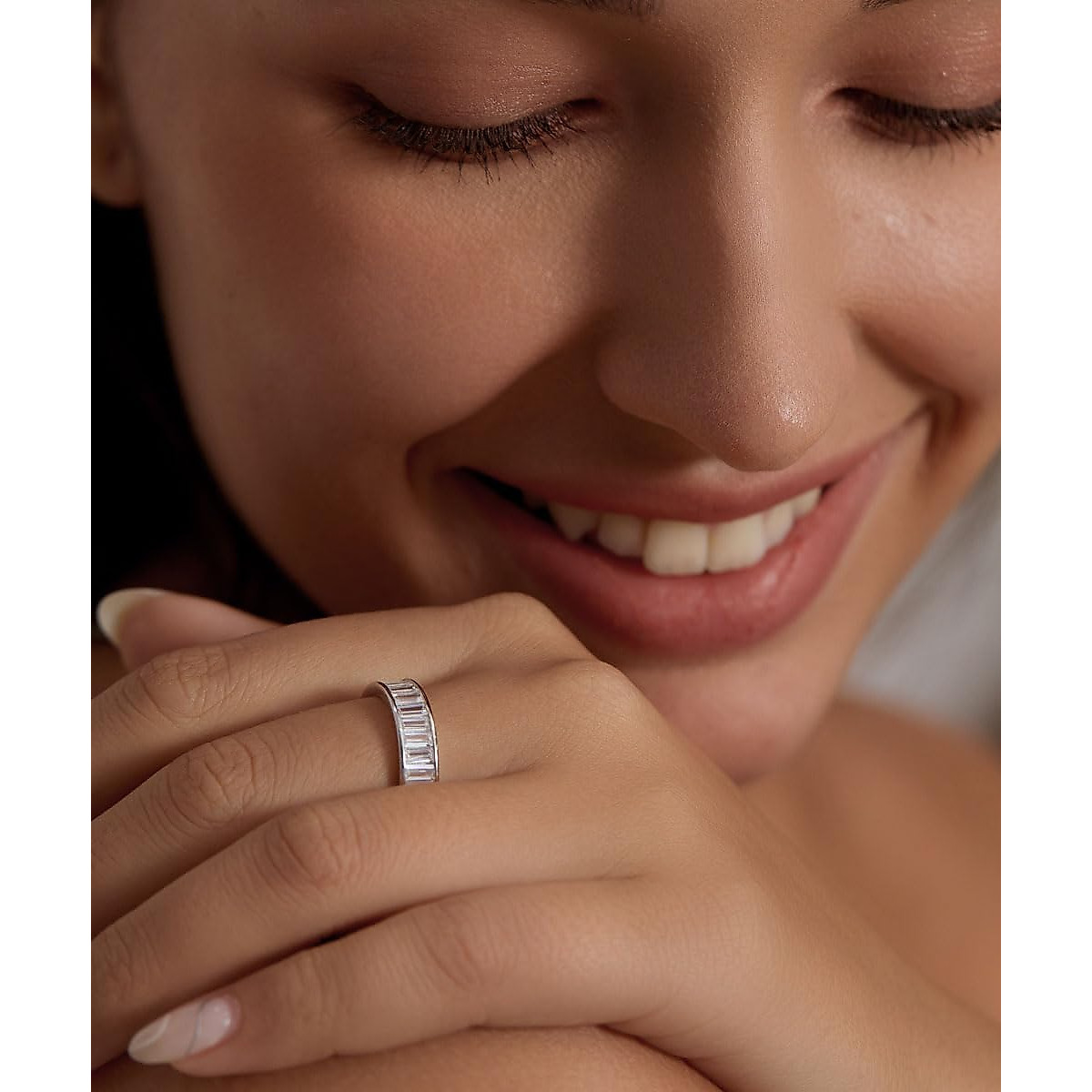 Michooyel Emerald Cut Eternity Ring for Women Channel Setting Wedding Ring Diamond Bands Rings Sterling Silver Cubic Zirconia Statement Rings for Women