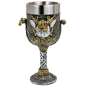 Medieval Viking Odin Wine Goblet - Viking Gifts for Men 7oz Stainless Steel Drinking Cup Norse Viking Warrior Dragon Ship Chalice Viking Fans Gifts Party Decoration