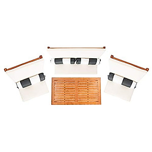 SAFAVIEH Outdoor Collection Chaston Natural and Beige 4-Piece Set with Black & White Pillows