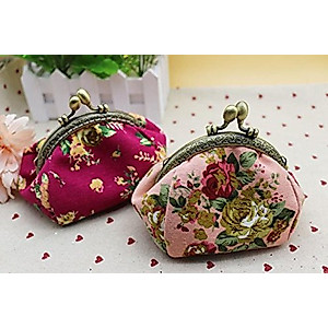 Bokeley Cute Floral Buckle Coin Purses Vintage Pouch Kiss-lock Change Purse Wallets Small Handbag Bag Gift for Women