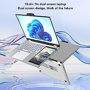 Win 11 Double Screen Laptop, 2.4G 5G WIFI 16GB Intel Celeron N5105 Quad Core Up to 2.9GHz 15.6 Inch FHD Notebook with Fingerprint Recognition Backlight Keyboard 180° Opening (16GB+1TB US Plug)