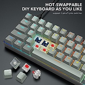 SABLUTE Mechanical Gaming Keyboard, Bluetooth/2.4G/USB-C Wired 60% Compact Mini Keyboard with 20 RGB Effects & 7 Colors Backlit, N-Key Rollover, 61 Keys Layout, Hot Swappable Linear Red Switch