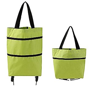 JIEOU Folding Shopping Bag With Wheels, Waterproof Grocery Carts, Reusable Portable Trolley Bags for Shopping Fruits(green)